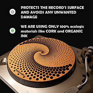 TazStudio Premium slipmat - Cork Turntable Mat for Better Sound Support on Vinyl LP Record Player - Cork mat Original Art Design - Psychedelic Geometric Dots Art (4mm Thick)-m3
