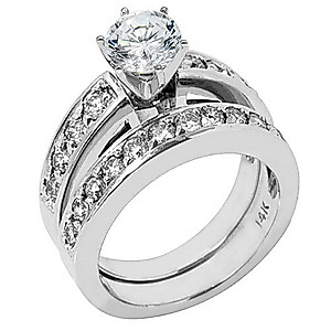 TheJewelryMaster 14k White Gold Round Diamond Engagement Ring Wedding Band Bridal Set 1.65 Carats