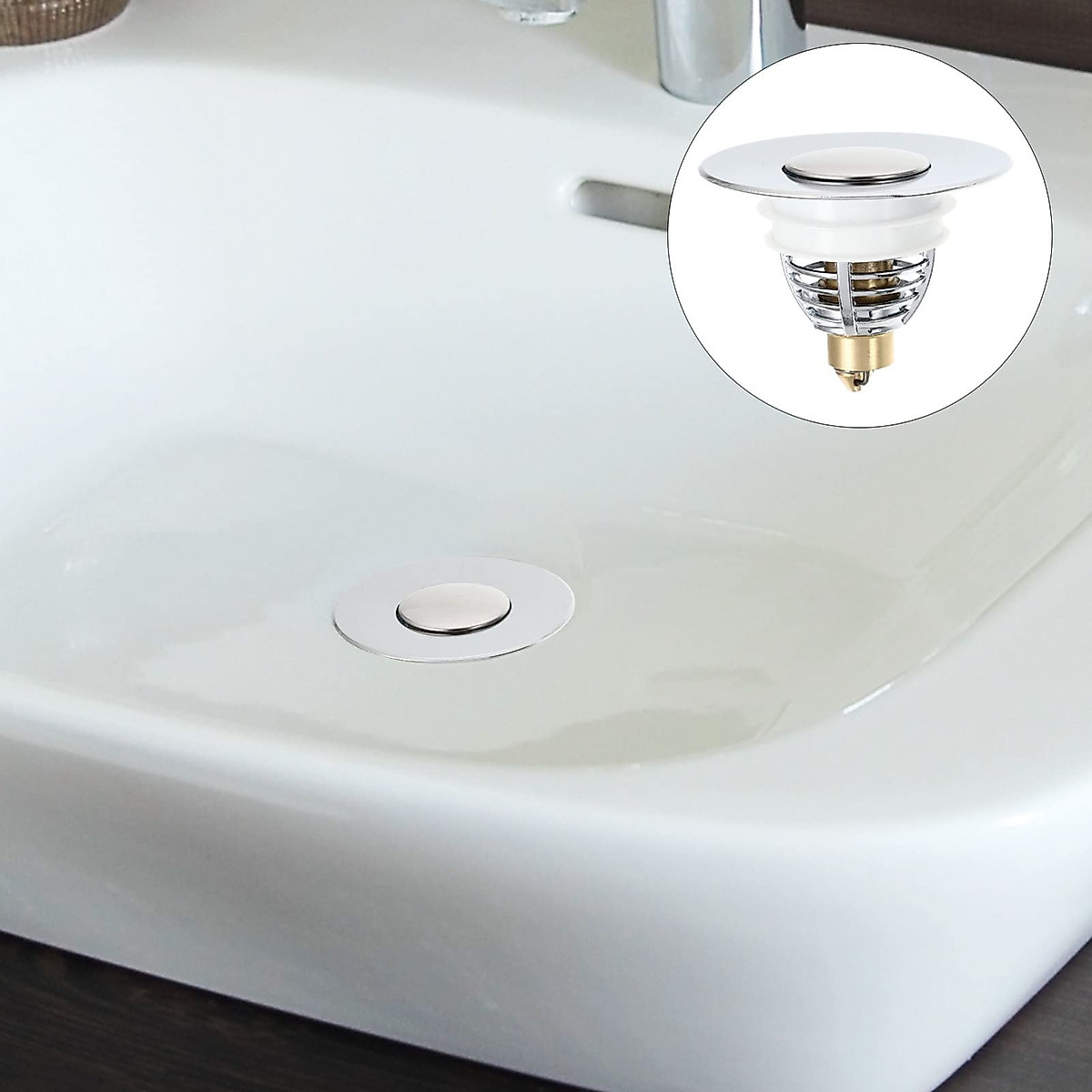 Hemobllo Wash Basin Drainer Filter Water Bathtub Strainer Wash Basin Press Plugs Bathroom Drain Bounce Drain Plug Drain Stoppers Kitchen Sink Drainer Plug Blush Abs Plating Body Washbasin