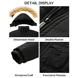 WenVen Men's Winter Coat Bubble Parka Jacket with Fur Removable Hood (Black, L)