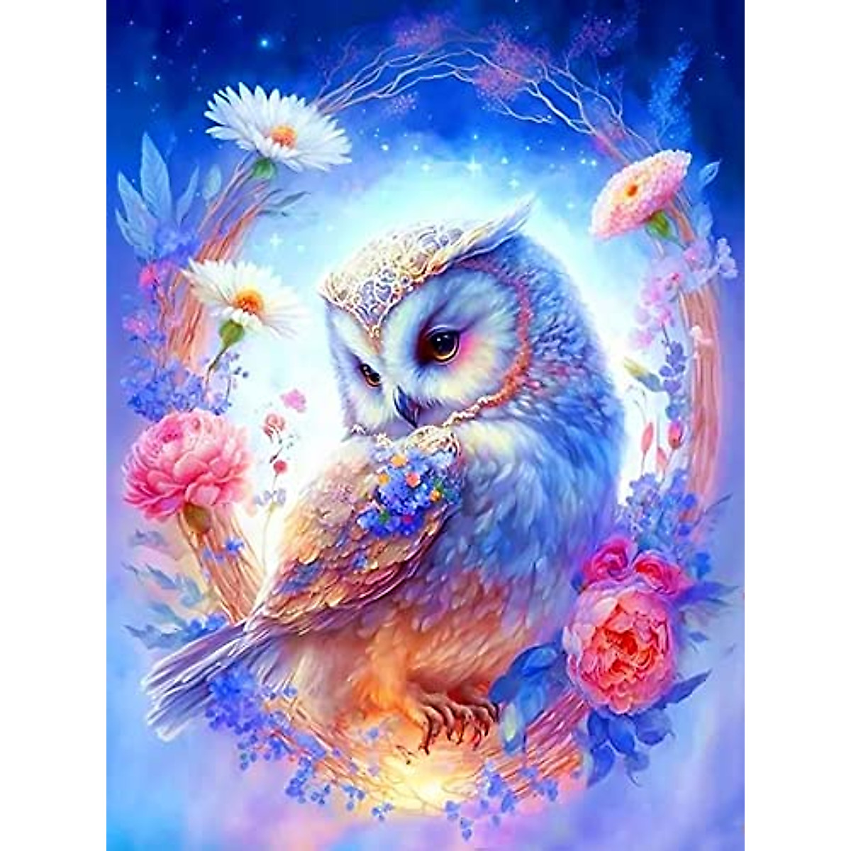 Suyaloo Owls Diamond Painting Kits for Adults - 5D Diamond Art Kits for Adults Kids Beginner,DIY Flowers Diamond Painting Round Full Drill Round Rhinestone for Home Wall Decor 11.8X15.7inch
