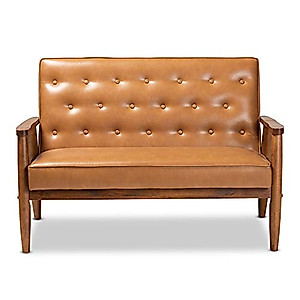 Baxton Studio Sorrento Loveseats, Tan/Walnut Brown