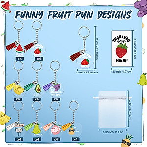 Batiyeer 36 Sets Funny Thank You Acrylic Keychains with Cute Fruit Pun Cards Employee Appreciation Gifts Greeting Note Key Rings Thank You Gifts for Team Teacher Student Staff