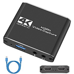 Capture Card, Audio Video Capture Card with Microphone 4K HDMI Loop-Out, 1080p 60fps Video Recorder for Gaming/Live Streaming/Video Conference, Works for Nintendo Switch/PS4/OBS/Camera/PC