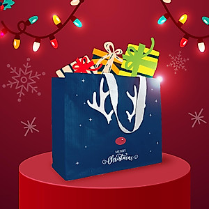 L'ogar 10 pack reusable shopping bags with handle, christmas reindeer design. Grocery bag, gift bag, groceries totes. Load 88.18 lbs. 19.96"*6.29"*12.59"