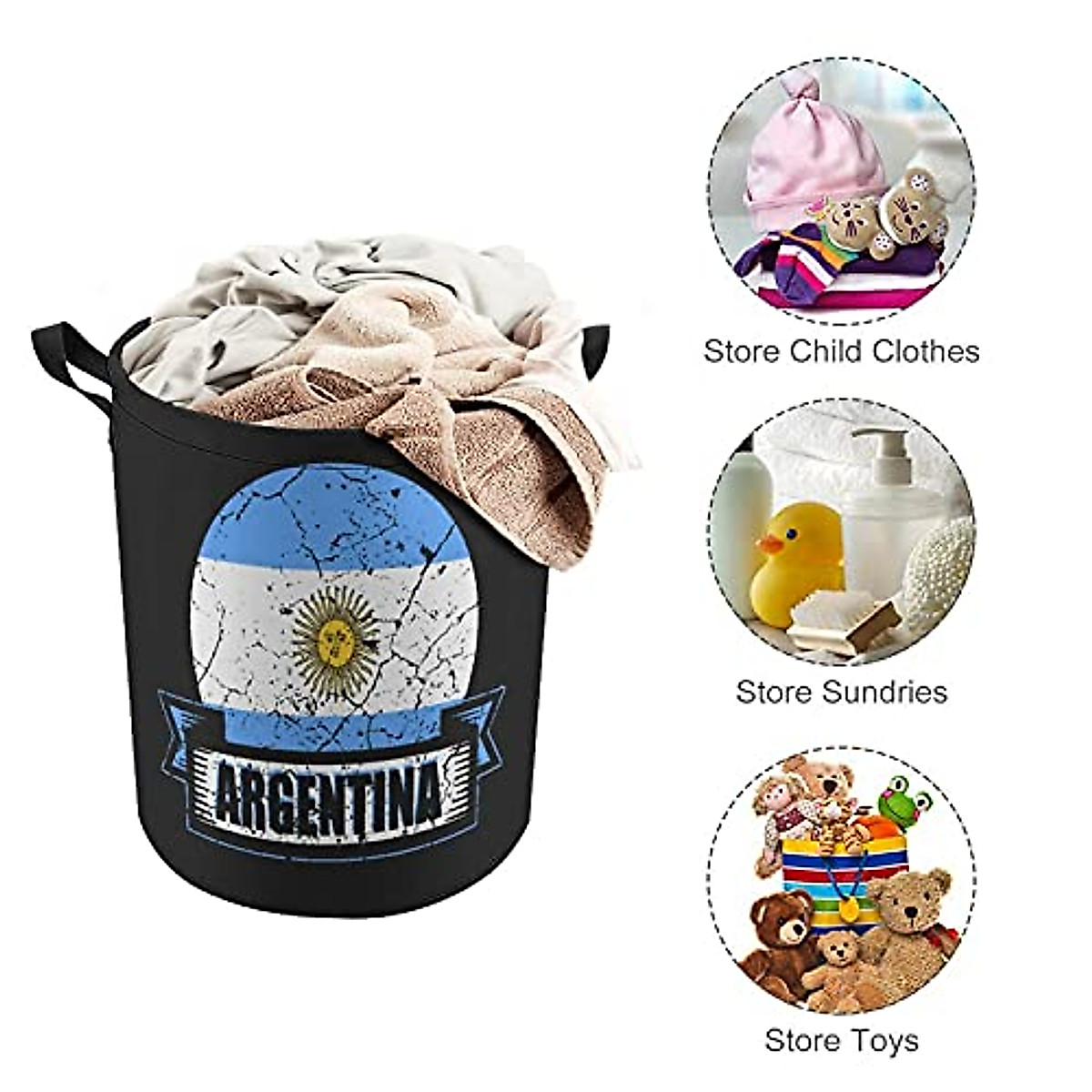 Vintage Argentina Flag Freestanding Laundry Basket with Lid Waterproof Collapsible Large Clothes Hamper Storage with Handle and Drawstring Closure Toy Organizer Gift