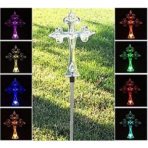 Florals Solar Cross Light, Solar Powered Garden Decor Stake Color Changing Yard LED Outdoor Landscape Light