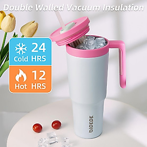 BJPKPK 40oz Tumbler With Handle And Straw Insulated Tumblers Cups With Lid Stainless Steel Travel Coffee Mug With Fruit Infuser,Light Gray