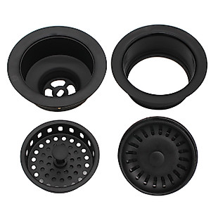 Westbrass CO2165S-62 Combo Pack 3-1/2" Post Style Large Kitchen Sink Waste Disposal Drain Flange with Basket Strainer, 1-Pack, Matte Black