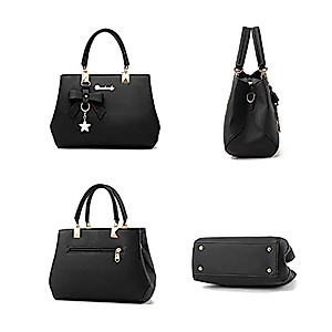 SMALL BLUE Women Soft Synthetic PU Leather Tote Hobo Shoulder Crossbody Bag with Bow Ornaments Clutches Satchels-Brown