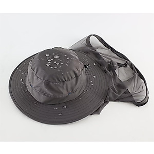 Connectyle Men's Mosquito Net Hat for Fishing Gardening UV Protection Safari Sun Hat Mesh Veil Bucket Hats UPF 50+ Dark Grey