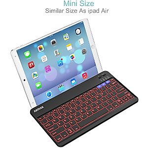 Arteck HB220B Universal Backlit 7-Colors & Adjustable Brightness Multi-Device Slim Portable Wireless Bluetooth 3.0 Keyboard for iOS, Android, Windows Tablet PC Smartphone Built in Rechargeable Battery