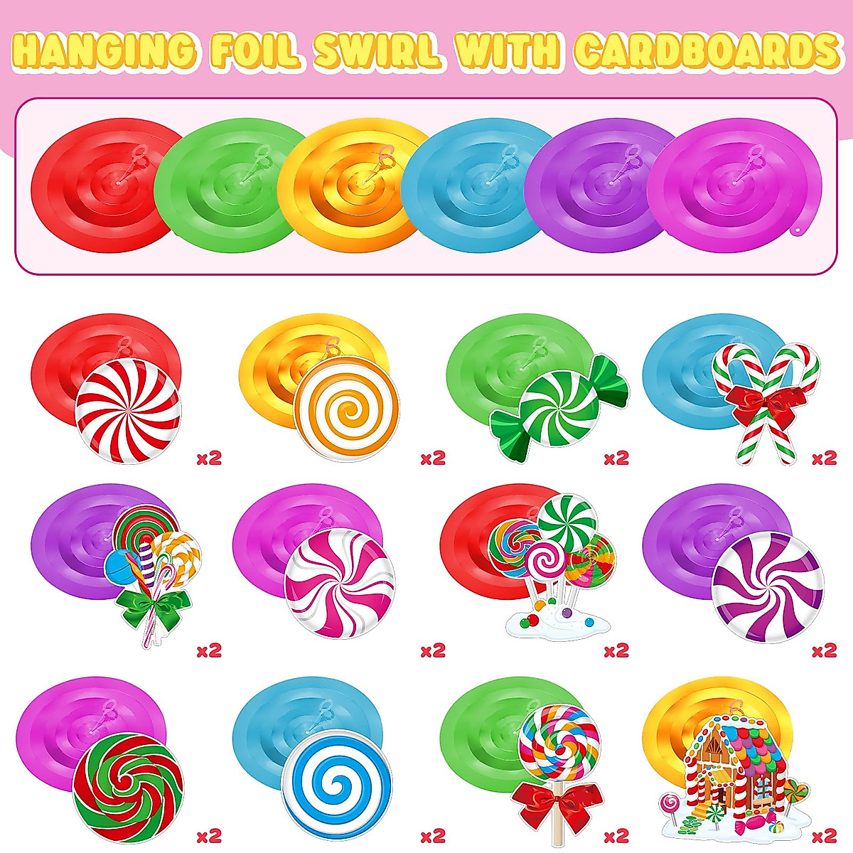 Namalu 54 Pcs Candy Hanging Swirls Decorations Candy Themed Party Decorations Candy Cane Hanging Ceiling Swirl Colorful Lollipop Swirl Ornaments for Baby Shower Birthday Party Supplies Home Decor