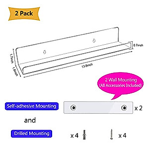 Acrylic Kids Floating Shelves,Adhesive Stickers Window Clear Invisible Bookshelves,Nursery Deco Toy Storage Ledges Wall Drilling Organizer for Bathroom, Girl or Boy Bedroom 13.8" (Clear 2 PCs Set)