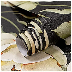 HAOKHOME Peel and Stick Wallpaper Floral Vintage Roses Peonies Contact Paper Removable Black/Beige/Olive Self Adhesive Mural 17.7in x 9.8ft