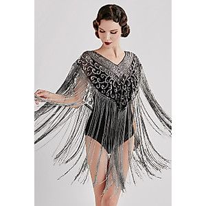 BABEYOND 1920s Shawl Wraps Long Fringed Evening Cape Sequin Beaded Party Shawl