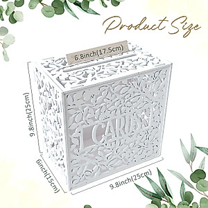 OurWarm White Wedding Card Box for Wedding Reception, Wood Gift Card Box with Slot, Hollow-out Money Envelop Card Box for Wedding Party Graduation Birthday Baby Shower Decorations