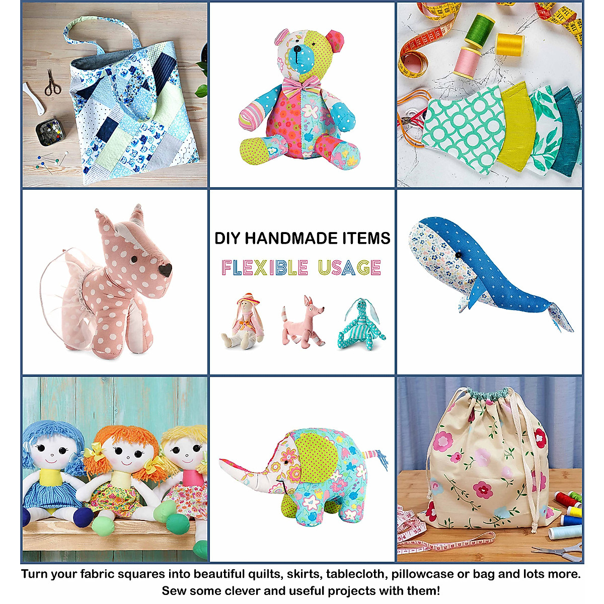 Soimoi 8 Pc Fat Quarter Bundle - Bee Print 18"x 22" DIY Patchwork- 100% Cotton Pre-Cut Quilting Fabric (Yellow & Blue)