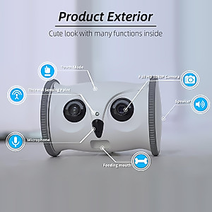 SKYMEE Owl Robot: Mobile Full HD Pet Camera with Treat Dispenser, Interactive Toy for Dogs and Cats, Remote Control via App (2.4G WiFi ONLY)