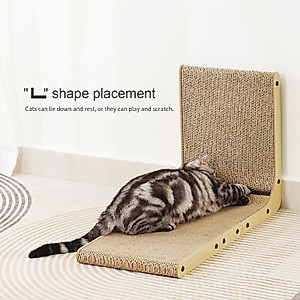 VARLNALY L-Shape Cat Scratcher, 27 Inch Cat Scratching Pad,Cute Cat Cardboard Scratcher for Indoor Cats, Protecting Furniture Vertical Kitty Scratch Lounge with Ball Toy Large