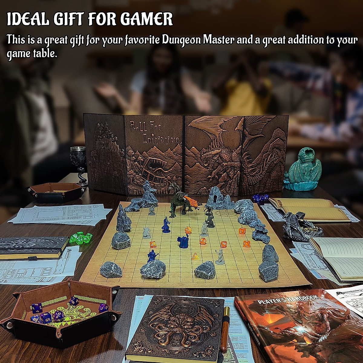 D&D Dice Tray PU Leather Hexagon Dice Holder Printed with Beholder Portable and Foldable Dice Rolling Mat for Board Game and Tabletop RPG (Style B)