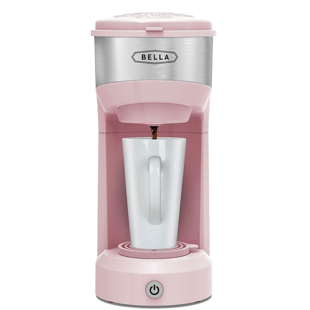 BELLA Dual Brew Single Serve Coffee Maker, K-cup Compatible with Ground Coffee Basket & Adapter - Carefree Auto Shut Off & Adjustable Tray, 14oz, Pink