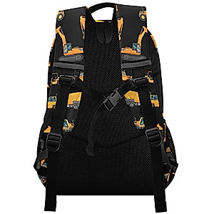 UWSG Excavator Watercolor Yellow Truck School Backpack for Girls Boys，Bookbag Daypack Rucksack with Padded Straps, Fits 6 to 12 years old