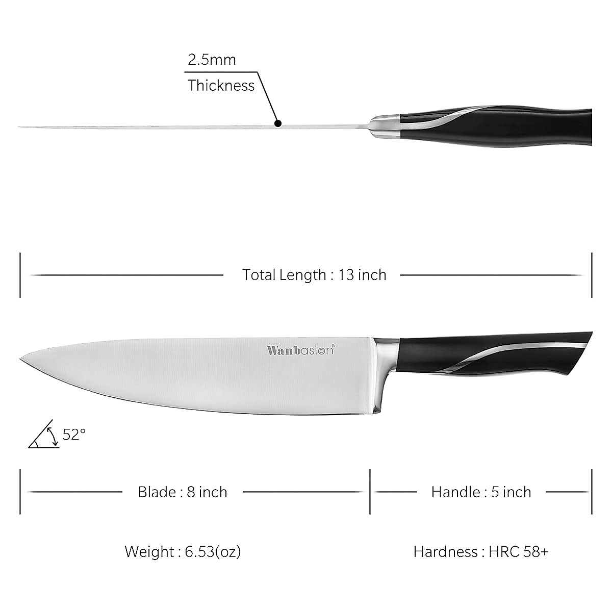 Wanbasion Chef Knife Professional 8 inch, Stainless Steel Kitchen Knife with Finger Guard, Sharp Knife for Cutting Meat