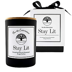 Stay Lit - Citrus & Champagne Scent, Natural Soy Wax Candle, Funny Witty Gift Box for Women Girlfriend Men, Luxury Long Lasting, Aromatherapy, Gag, Joke, Hostess, New Home, House Warming Present, 9 oz