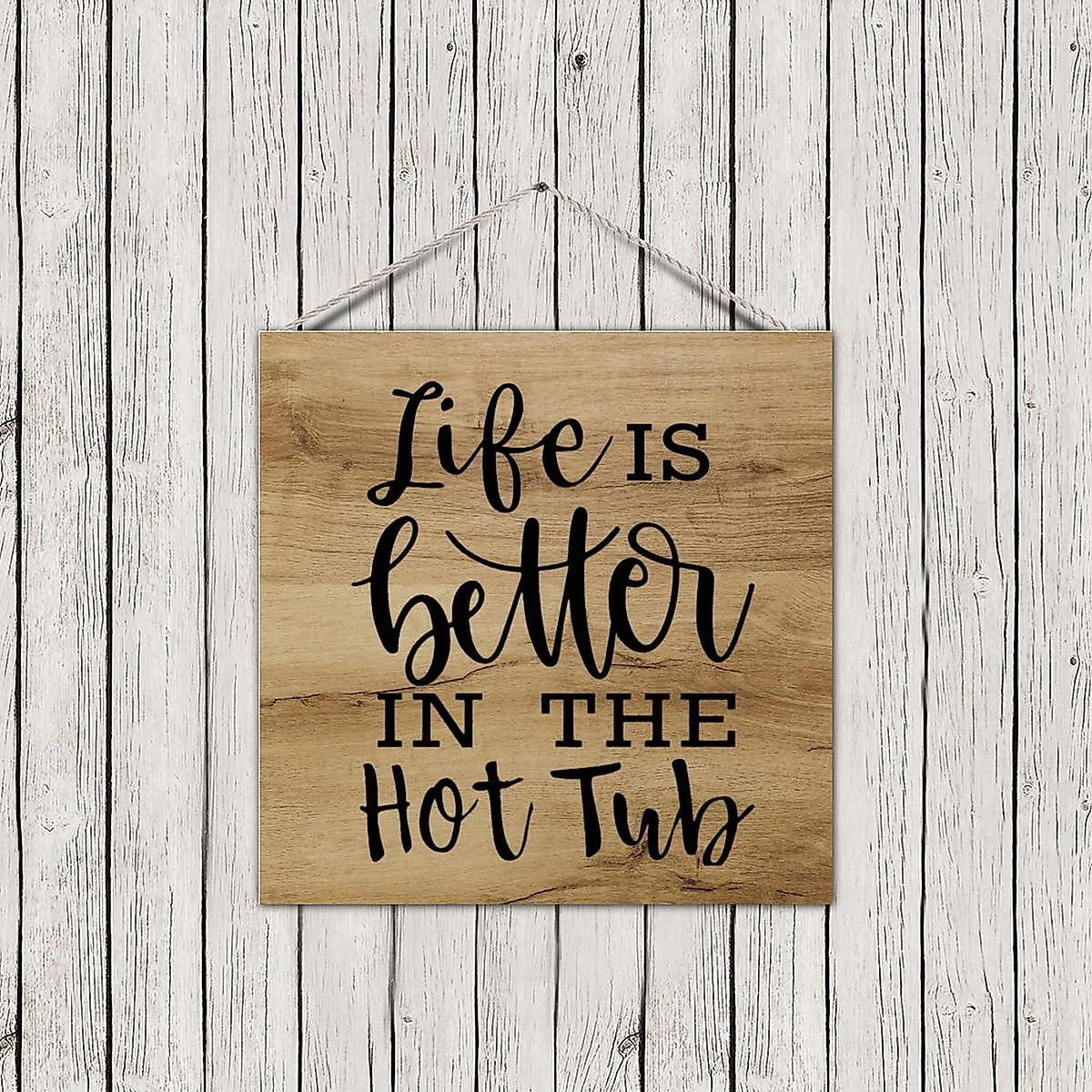 Funny Bathroom Pallet Sign Life is Better in The Hot Tub Rustic Wooden Plank Hanging Sign with Sayings Quote Country Bathroom Wall Sign Wall Hanging Decor for Bathhouse Toilet 12in
