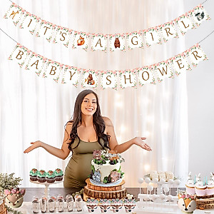 Woodland Baby Shower Decorations Woodland It’s a Girl Baby Shower Banner - Forest Animal Garland for Woodland Creatures Baby Shower Decoration Supplies