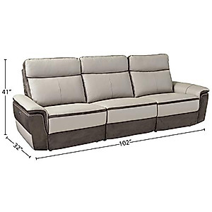 Homelegance Laertes Two-Tone Power Reclining Sofa Top Grain Leather Fabric Match, Light Grey