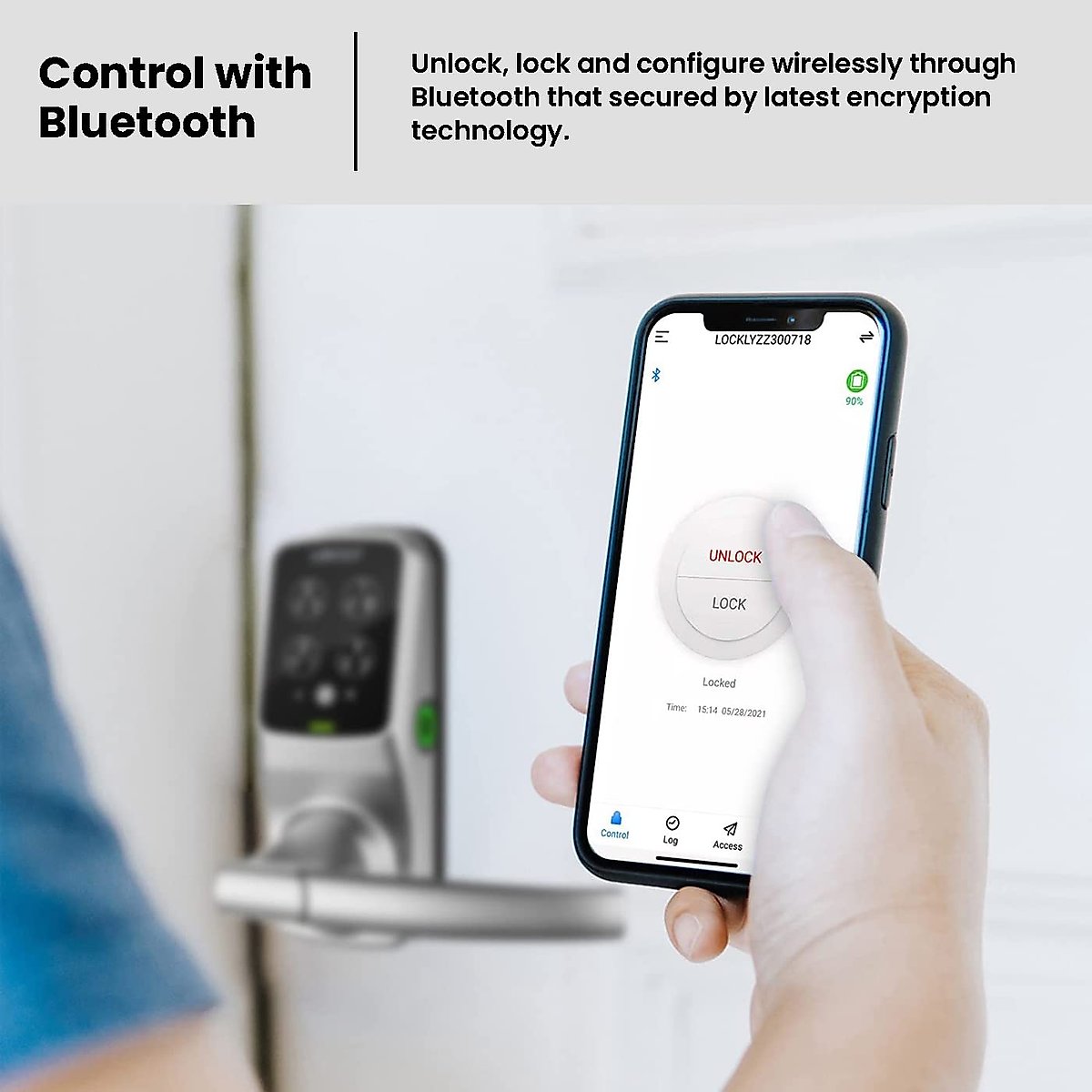 Lockly Secure Plus, Bluetooth Smart Lock, Keyless Entry Door Lock, PIN Genie® Keypad, 3D Biometric Fingerprint Sensor, Auto Lock - Satin Nickel (PGD628FSN) - Latch Edition