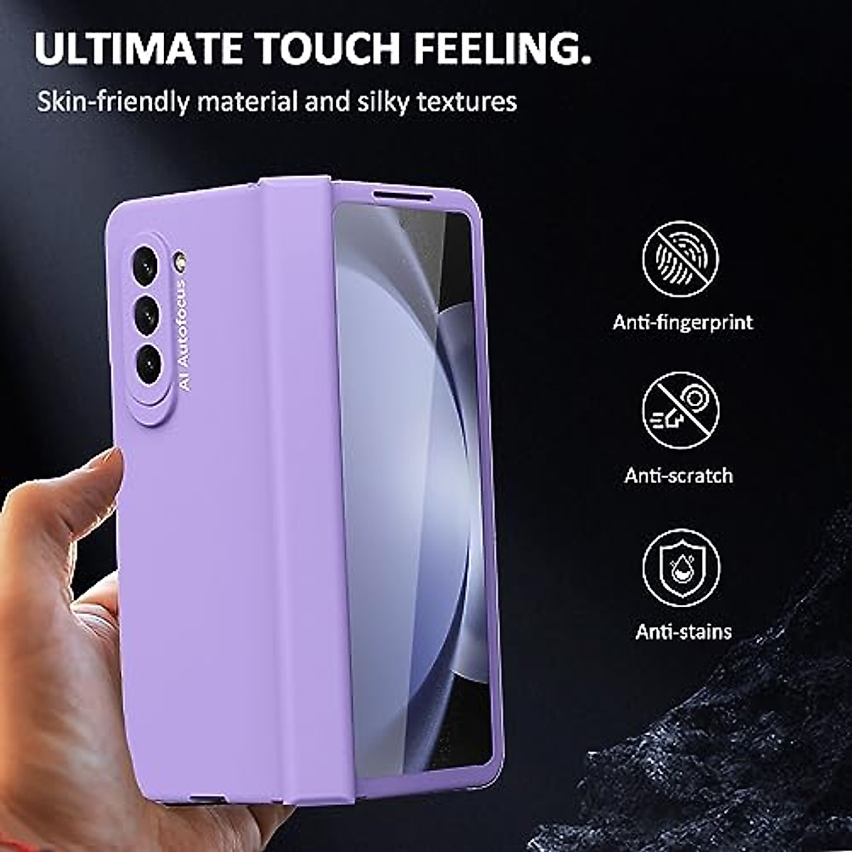 INGIDO Designed for Samsung Galaxy Z Fold 5 Case with Hinge Protection, Ultra-Thin Hard PC Fold 5 Case with Front Screen Protector All-Inclusive Case for Galaxy Z Fold 5 (2023), Purple