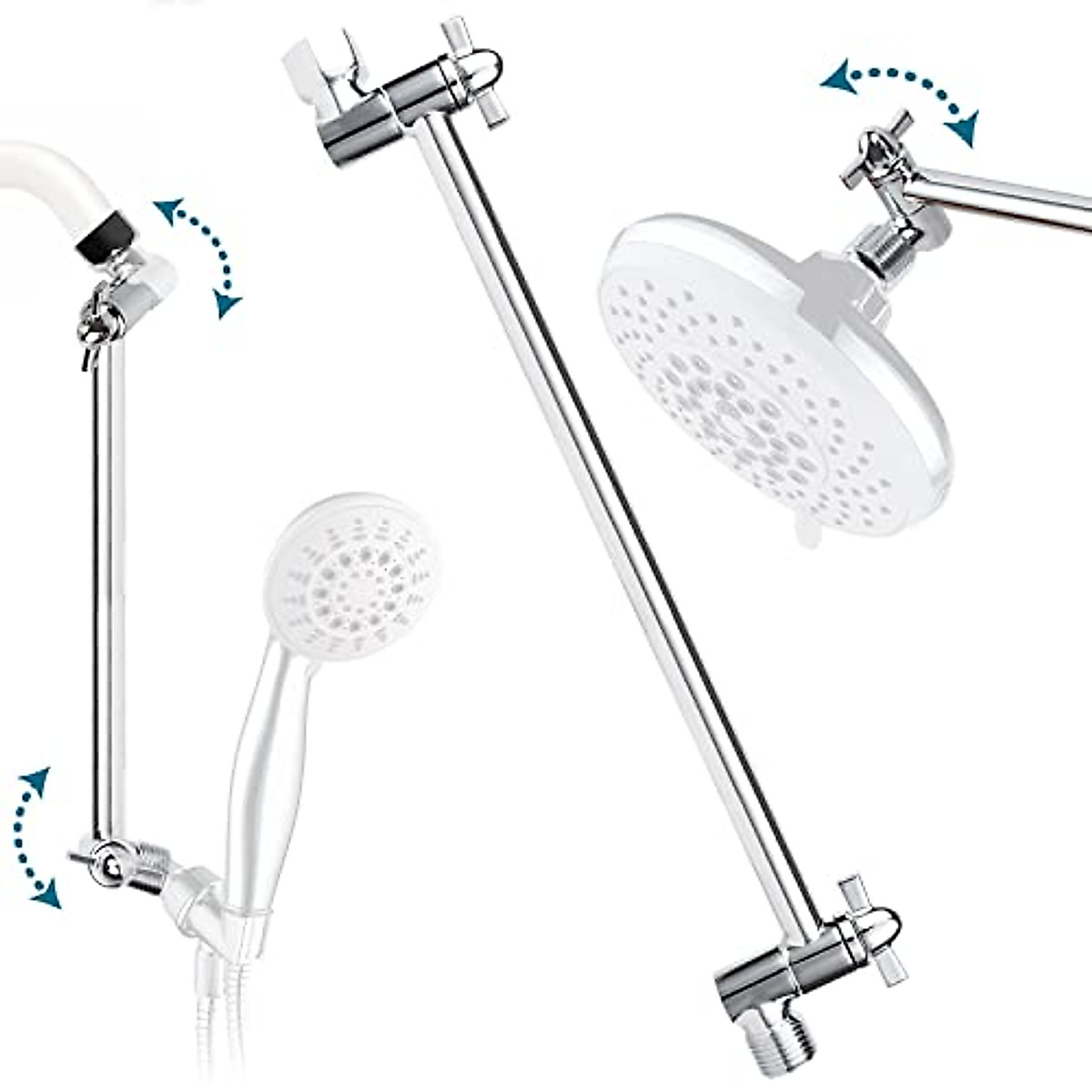 12 Inch Solid Brass Adjustable Shower Head Extension Arm Flexible Height & Angle Shower Arm Extender with Lock Joints, Universal Connection Extra Long Shower Extension Arm, Chrome Finish