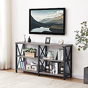 LVB Rustic Sofa Table, Farmhouse Console Table for Living Room, Hallway entryway Table with Storage, Entry Table for Foyer, Light Grey Oak, 55 Inch