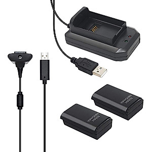 Cotchear Double 4800mAh Rechargeable Battery Pack + USB Charger Cable Pack + Charging Base for Xbox 360 Controller - Black
