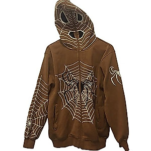 Thopavenoir Women Y2k Vintage Hoodie Zipper Grunge Fairy Sweatshirt Hoodies Aesthetic Harajuku Jacket Cardigan Streetwear (Brown, L)