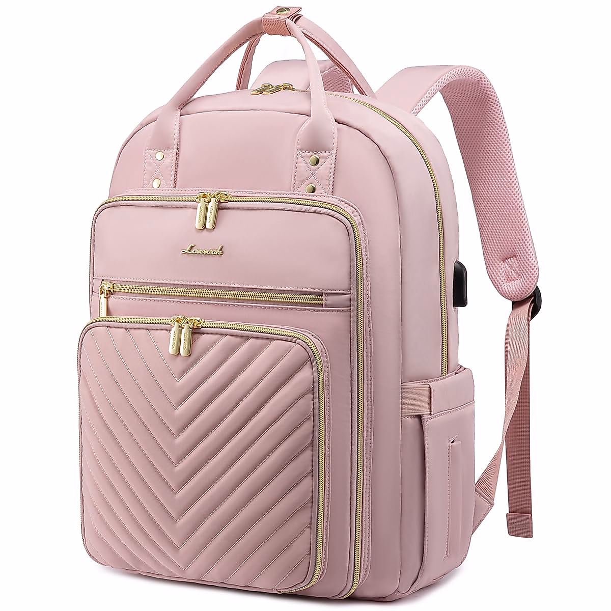 LOVEVOOK Laptop Backpack Women Teacher Backpack,15.6 Inch Laptop Bag with USB Port,Waterproof Daypack for Work Travel Pink
