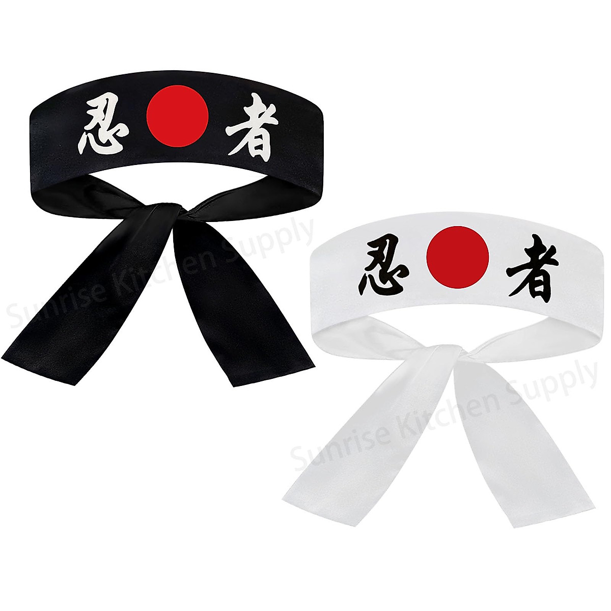 SUNRISE Japanese Sushi Chef Hachimaki Karate Headband 2 Piece (Black/White Ninja)