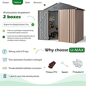 U-MAX 6 x 4FT Outdoor Storage Shed, Lockable Bike Shed,Garden Shed &Tool Shed for Backyard, Patio, Lawn