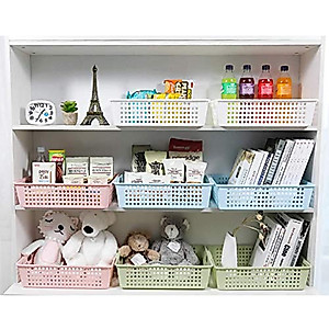 Lawei 8 Pack Plastic Storage Baskets - Colorful Paper Organizer Baskets Plastic Shelf Bins with Handles, Classroom Office File Holder for Home Office School