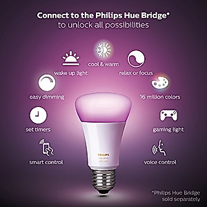 Philips Hue White and Color Ambiance A19 60W Equivalent Dimmable LED Smart Light Bulb, 1 Smart Bulb, Works with Alexa, Apple HomeKit, and Google Assistant (California residents)