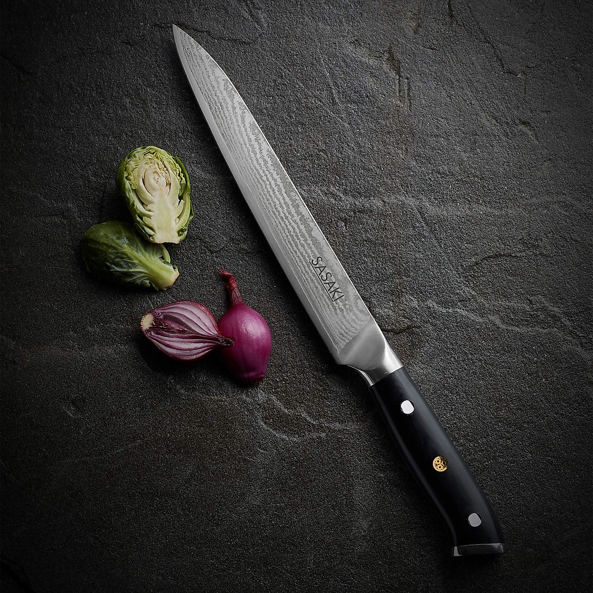 Sasaki Masuta Japanese AUS-10 Stainless Steel Slicing Knife with Locking Sheath, 8-Inch, Black