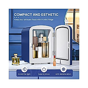 Mini Fridge 4 Liter AC/DC Energy Saving Cooler And Warmer Refrigerator, Portable Personal Fridge For Office, Car, Bedroom, 100% Freon-Free Great For Skincare, Fruit, Food, Medicine(Blue) - F…