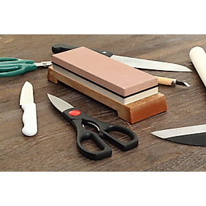 KING Whetstone Starter Set Include 1000/6000 Grit Combination Whetstone made in Japan, Knife Angle Holder, B&B Japan Original Wiping Cloth and Stable Plastic Base