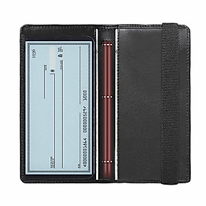 LLi Cufite Italian Calfskin Genuine Leather Checkbook Cover Deluxe Minimalist with Plastic Insert Flap Pen Loop & Strap for Men Women