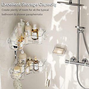 UDD Corner Shower Caddy, Clear Shower Organizer Bathroom Storage Shower Rack with Soap Dish and Razor Holder Hook, Adhesive Wall Shower Shelves for Bathtub Dorm, 3 Pack