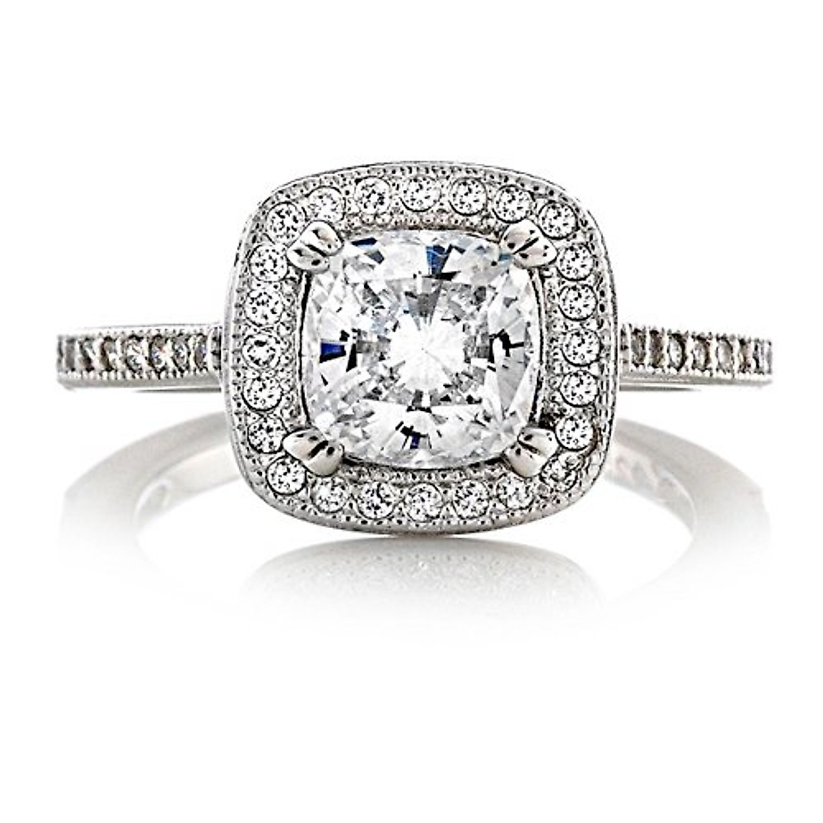 Zoe R Sterling Silver Micro Pave Hand Set Cubic Zirconia Halo 6mm Cushion-Cut Center Wedding Set Size 9.5