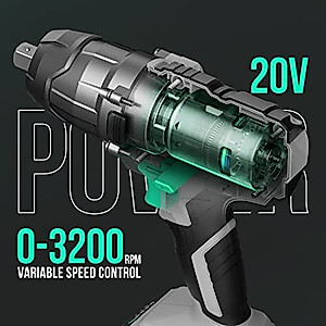 Litheli Impact Wrench Cordless, 1/2 inch Power Impact Driver with 320 ft-lbs(430N.m) Max Torque, 20V Impact Gun Kit with 2.0Ah Li-ion Battery ＆ Fast Charger for Car Home